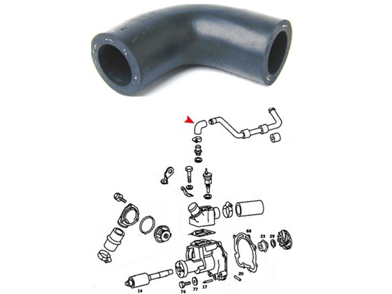 Coolant hose on Mercedes V8 R107 W116 W108 – TOP CLASSIC PARTS LLC